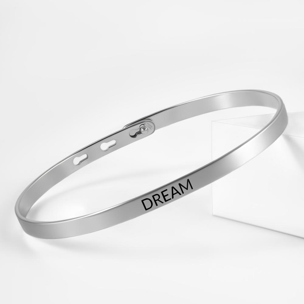 Серебряный браслет 925 пробы с надписью «dream «Мечтай матовый 000